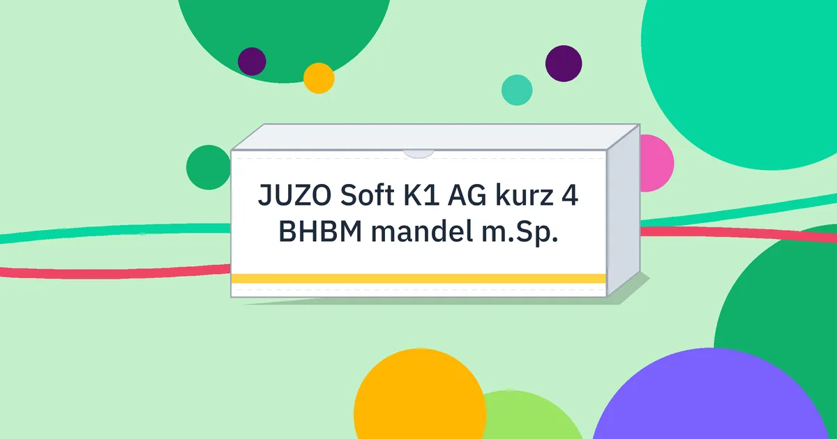 Symbolbild: Packung mit der Aufschrift JUZO Soft K1 AG kurz 4 BHBM mandel m.Sp. (PZN 14855834) – Verfügbarkeit und Bezug in Apotheken in Frankfurt am Main