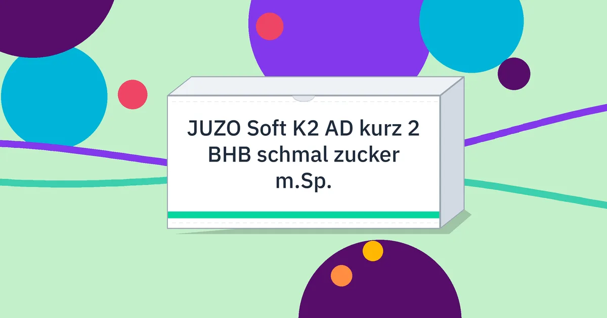 Symbolbild: Packung mit der Aufschrift JUZO Soft K2 AD kurz 2 BHB schmal zucker m.Sp. (PZN 15465472) – Verfügbarkeit und Bezug in Apotheken in Frankfurt am Main