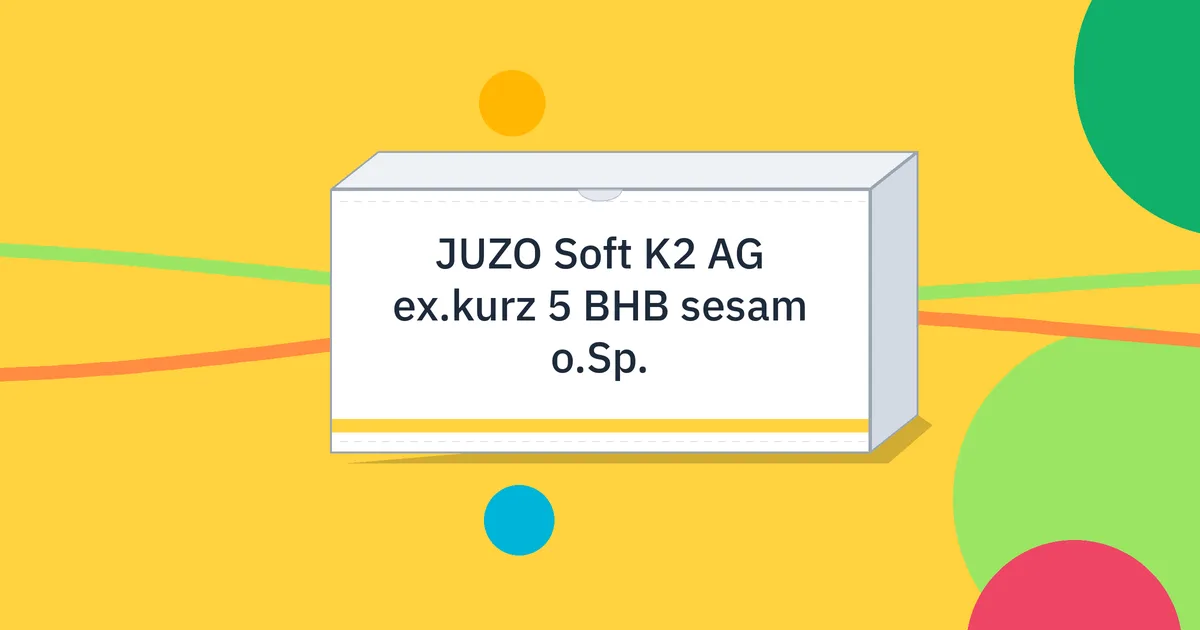 Symbolbild: Packung mit der Aufschrift JUZO Soft K2 AG ex.kurz 5 BHB sesam o.Sp. (PZN 14828168) – Verfügbarkeit und Bezug in Apotheken in Frankfurt am Main