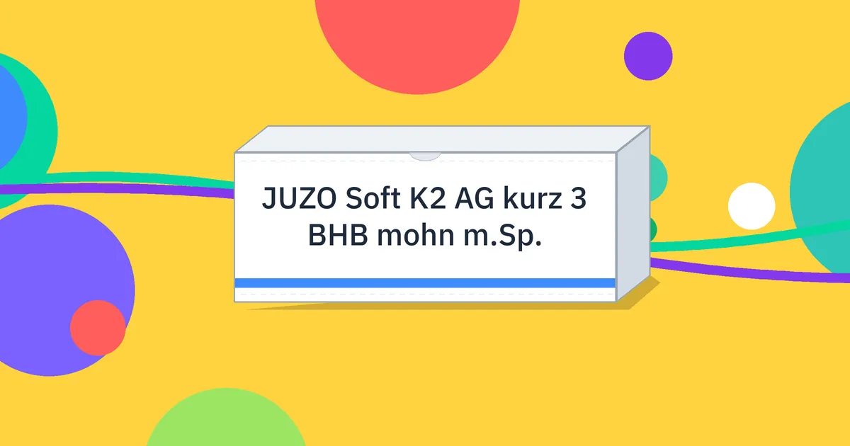 Symbolbild: Packung mit der Aufschrift JUZO Soft K2 AG kurz 3 BHB mohn m.Sp. (PZN 14826376) – Verfügbarkeit und Bezug in Apotheken in Frankfurt am Main