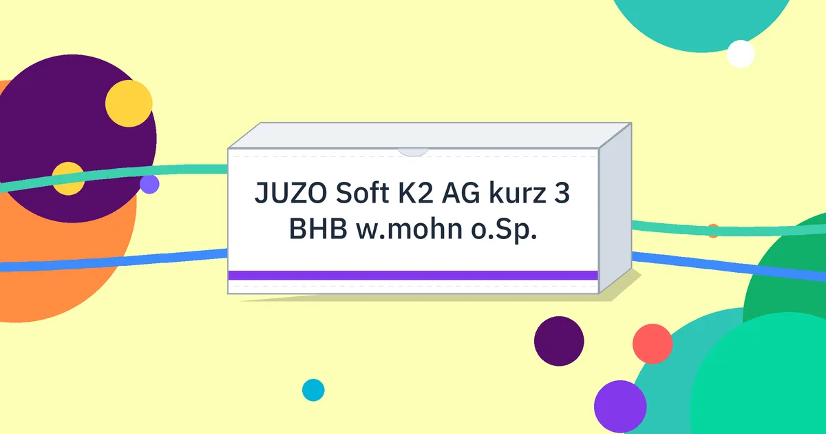 Symbolbild: Packung mit der Aufschrift JUZO Soft K2 AG kurz 3 BHB w.mohn o.Sp. (PZN 14842978) – Verfügbarkeit und Bezug in Apotheken in Frankfurt am Main