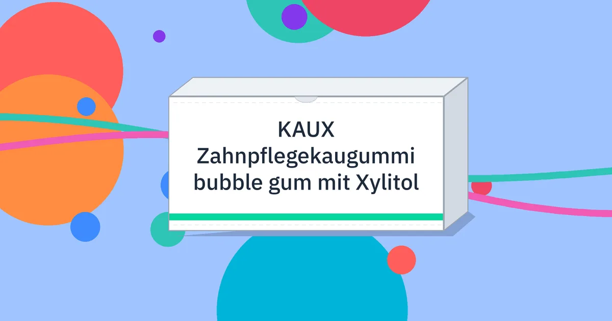 Symbolbild: Packung mit der Aufschrift KAUX Zahnpflegekaugummi bubble gum mit Xylitol (PZN 13716266) – Verfügbarkeit und Bezug in Apotheken in Frankfurt am Main