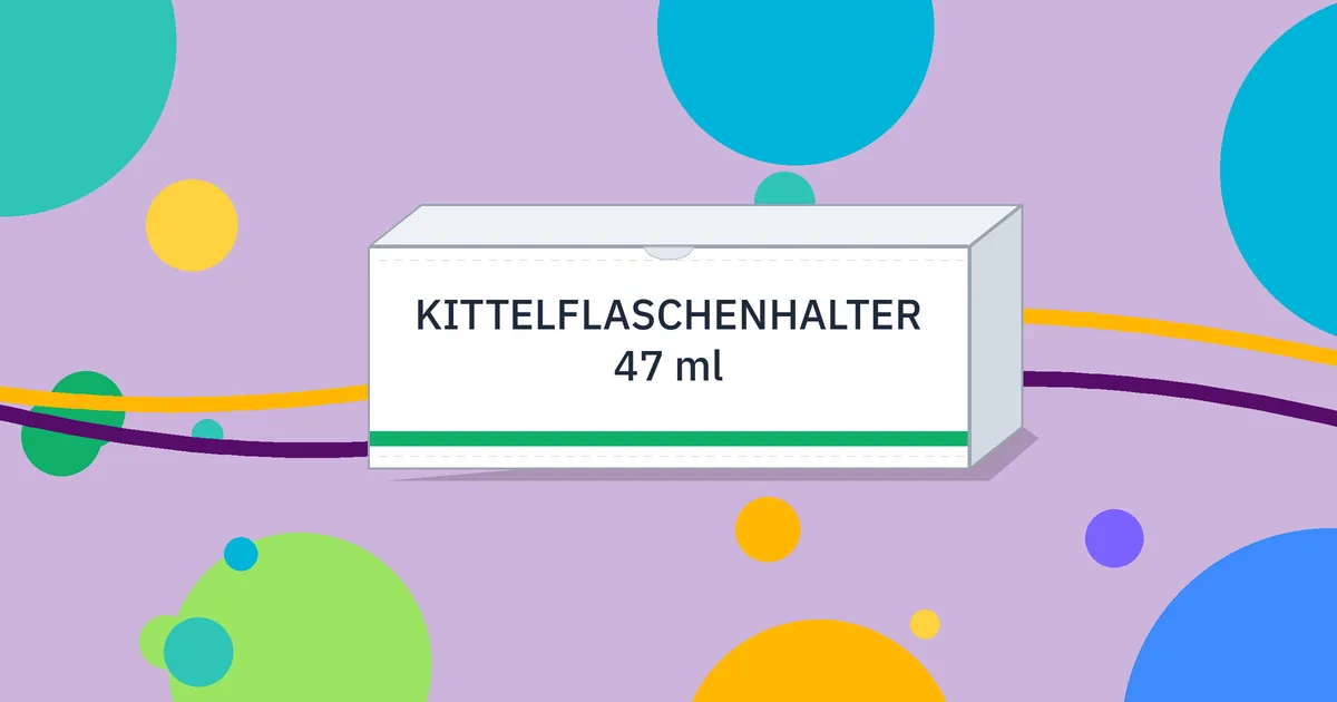 Symbolbild: Packung mit der Aufschrift KITTELFLASCHENHALTER 47 ml (PZN 20574281) – Verfügbarkeit und Bezug in Apotheken in Frankfurt am Main