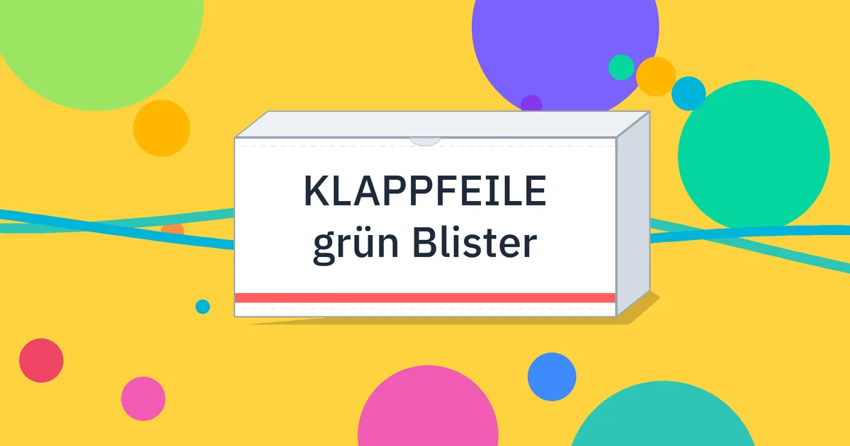 Symbolbild: Packung mit der Aufschrift KLAPPFEILE grün Blister (PZN 01578480) – Verfügbarkeit und Bezug in Apotheken in Frankfurt am Main