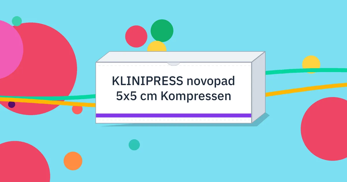 Symbolbild: Packung mit der Aufschrift KLINIPRESS novopad 5x5 cm Kompressen (PZN 12474401) – Verfügbarkeit und Bezug in Apotheken in Frankfurt am Main