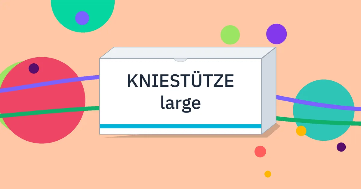 Symbolbild: Packung mit der Aufschrift KNIESTÜTZE large (PZN 00468051) – Verfügbarkeit und Bezug in Apotheken in Frankfurt am Main