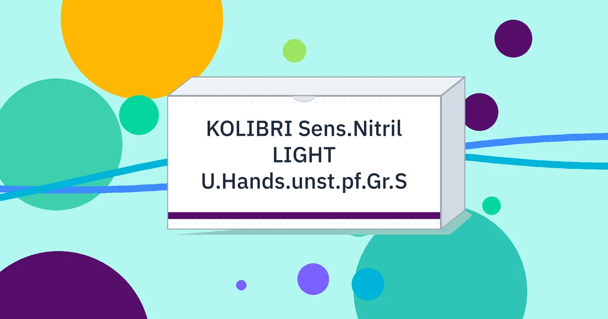 Symbolbild: Packung mit der Aufschrift KOLIBRI Sens.Nitril LIGHT U.Hands.unst.pf.Gr.S (PZN 15564688) – Verfügbarkeit und Bezug in Apotheken in Frankfurt am Main