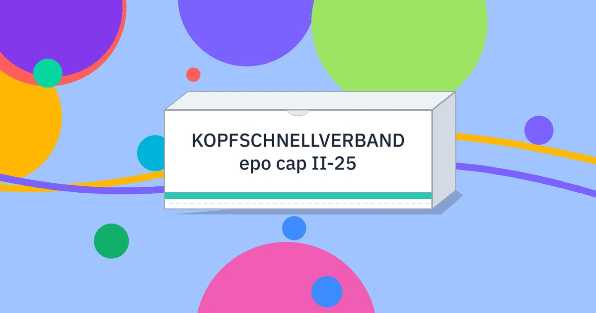 Symbolbild: Packung mit der Aufschrift KOPFSCHNELLVERBAND epo cap II-25 (PZN 03464728) – Verfügbarkeit und Bezug in Apotheken in Frankfurt am Main
