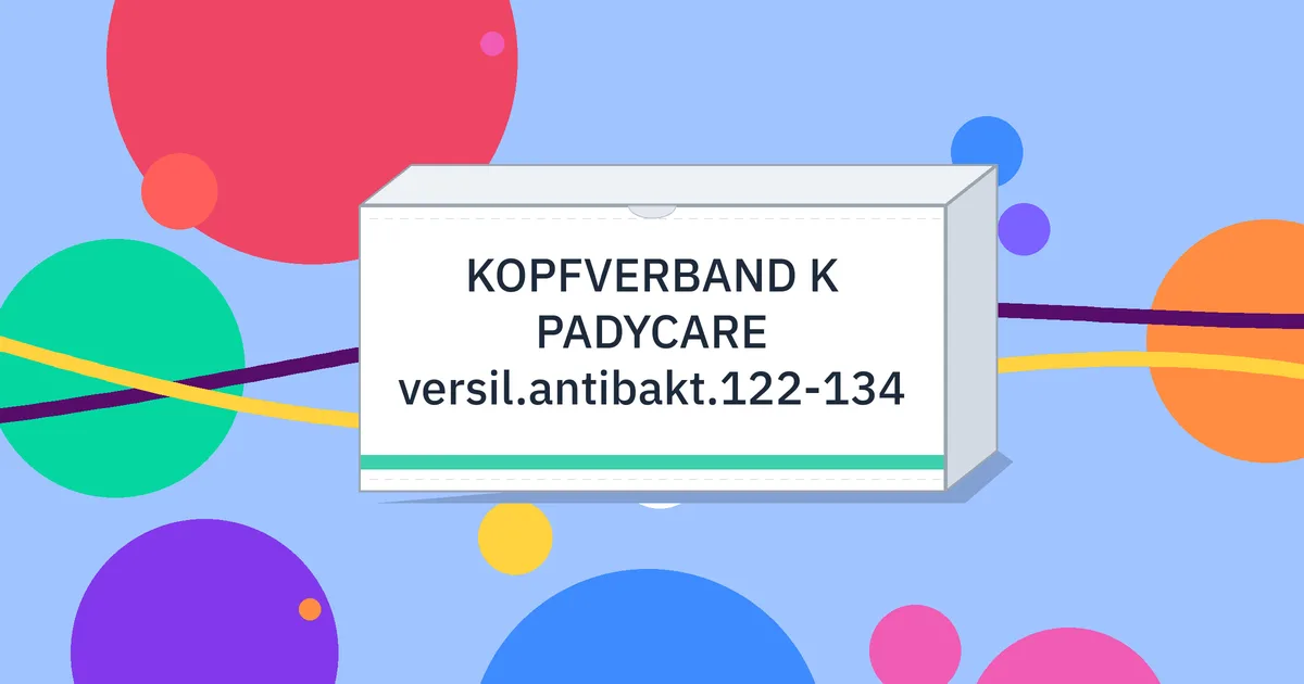 Symbolbild: Packung mit der Aufschrift KOPFVERBAND K PADYCARE versil.antibakt.122-134 (PZN 10939735) – Verfügbarkeit und Bezug in Apotheken in Frankfurt am Main