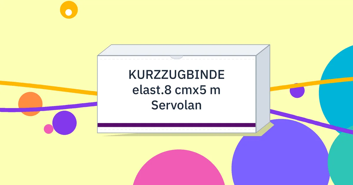 Symbolbild: Packung mit der Aufschrift KURZZUGBINDE elast.8 cmx5 m Servolan (PZN 04762244) – Verfügbarkeit und Bezug in Apotheken in Frankfurt am Main