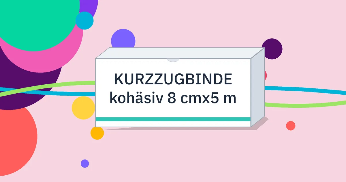 Symbolbild: Packung mit der Aufschrift KURZZUGBINDE kohäsiv 8 cmx5 m (PZN 04442692) – Verfügbarkeit und Bezug in Apotheken in Frankfurt am Main