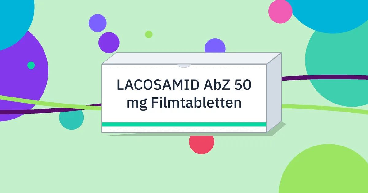 Symbolbild: Packung mit der Aufschrift LACOSAMID AbZ 50 mg Filmtabletten (PZN 14352352) – Verfügbarkeit und Bezug in Apotheken in Frankfurt am Main