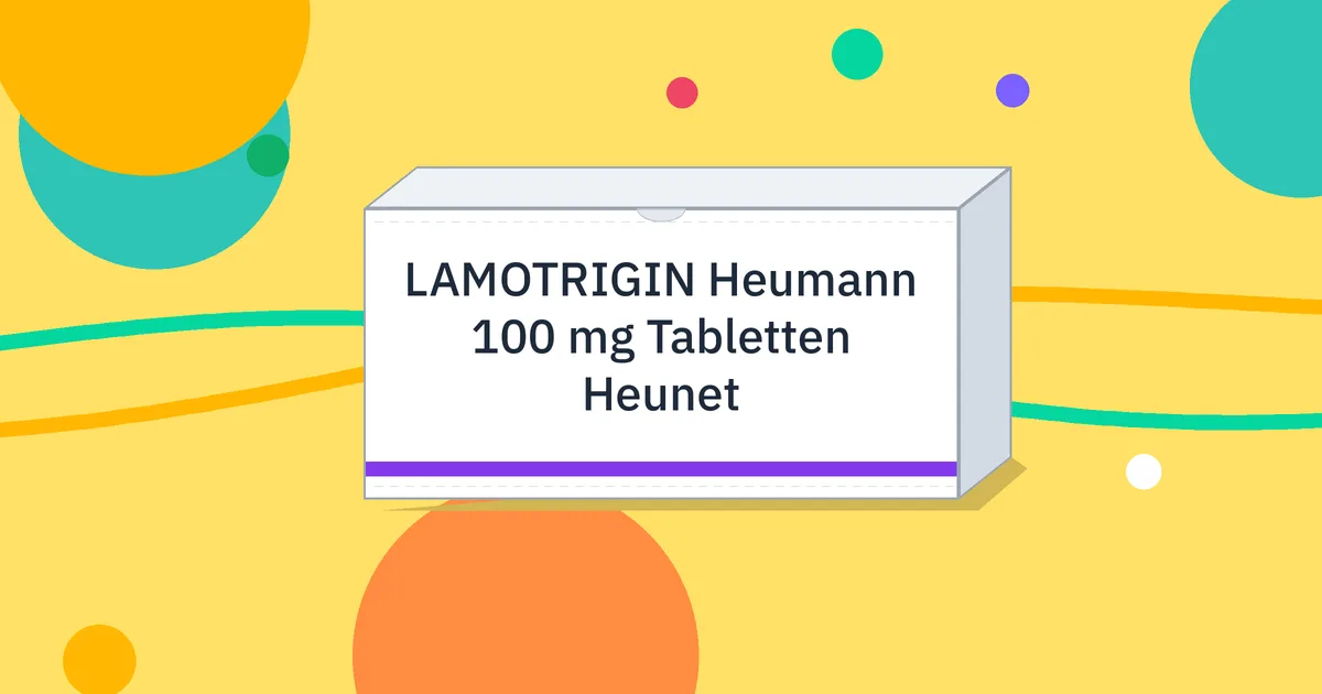 Symbolbild: Packung mit der Aufschrift LAMOTRIGIN Heumann 100 mg Tabletten Heunet (PZN 15304065) – Verfügbarkeit und Bezug in Apotheken in Frankfurt am Main