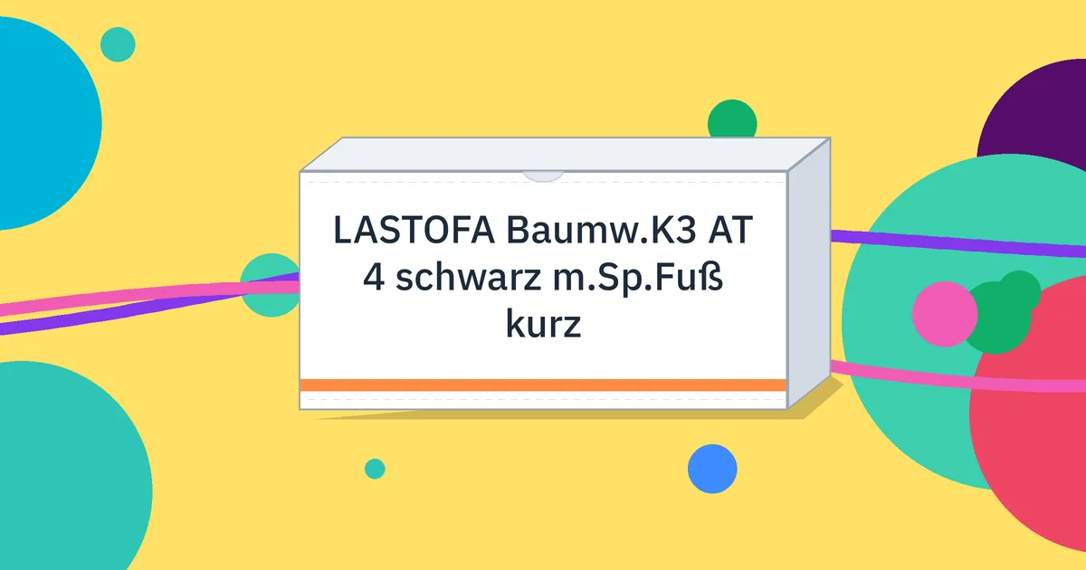 Symbolbild: Packung mit der Aufschrift LASTOFA Baumw.K3 AT 4 schwarz m.Sp.Fuß kurz (PZN 01958024) – Verfügbarkeit und Bezug in Apotheken in Frankfurt am Main