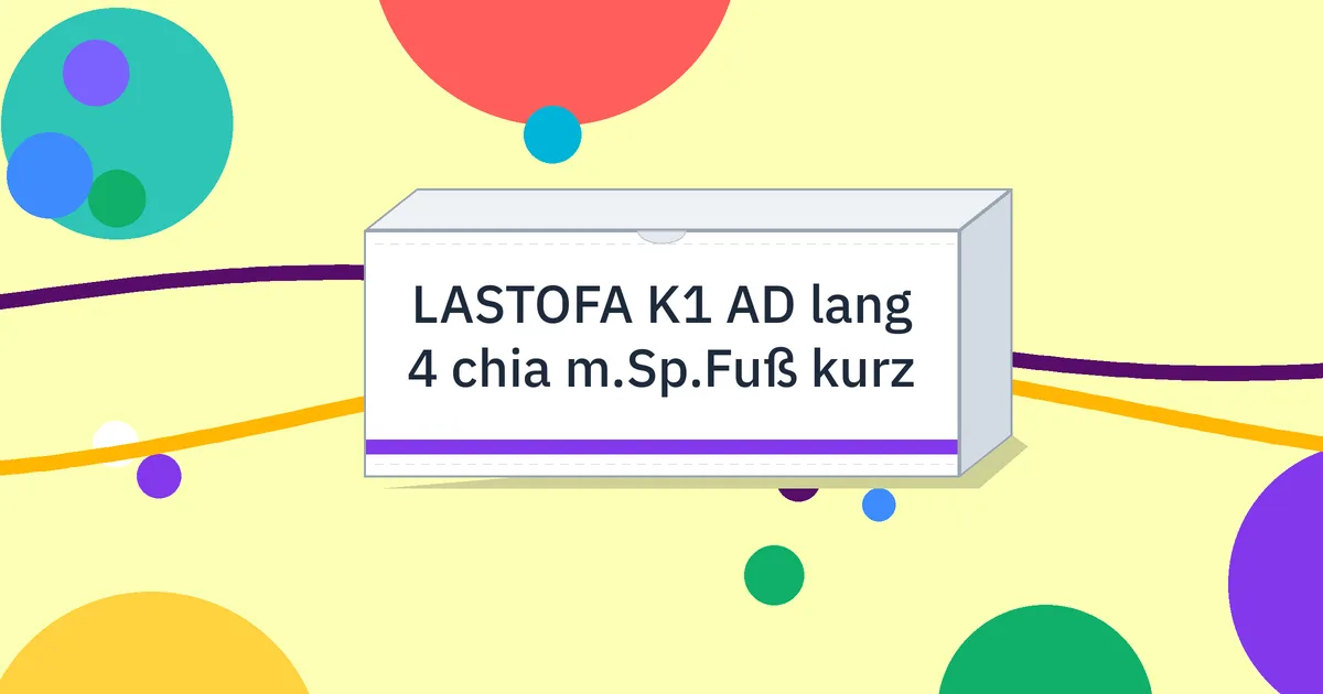 Symbolbild: Packung mit der Aufschrift LASTOFA K1 AD lang 4 chia m.Sp.Fuß kurz (PZN 13787243) – Verfügbarkeit und Bezug in Apotheken in Frankfurt am Main
