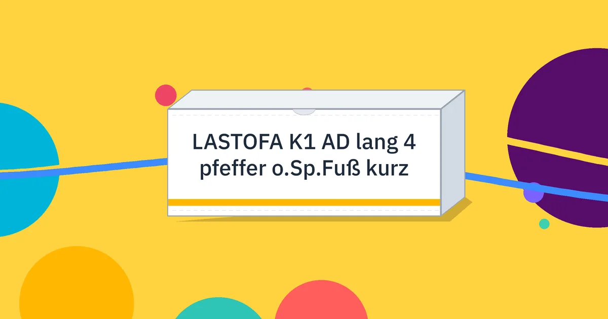 Symbolbild: Packung mit der Aufschrift LASTOFA K1 AD lang 4 pfeffer o.Sp.Fuß kurz (PZN 13787579) – Verfügbarkeit und Bezug in Apotheken in Frankfurt am Main