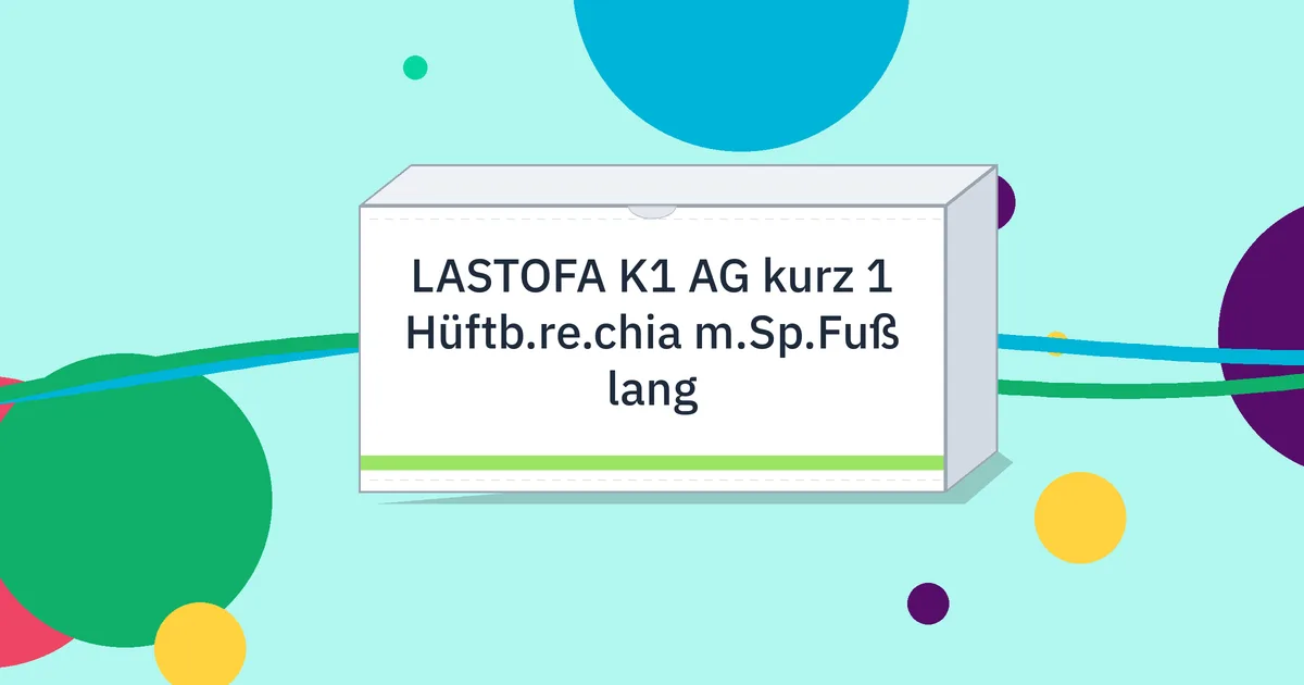 Symbolbild: Packung mit der Aufschrift LASTOFA K1 AG kurz 1 Hüftb.re.chia m.Sp.Fuß lang (PZN 13797230) – Verfügbarkeit und Bezug in Apotheken in Frankfurt am Main