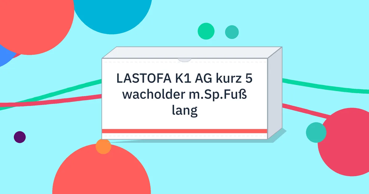 Symbolbild: Packung mit der Aufschrift LASTOFA K1 AG kurz 5 wacholder m.Sp.Fuß lang (PZN 13793338) – Verfügbarkeit und Bezug in Apotheken in Frankfurt am Main