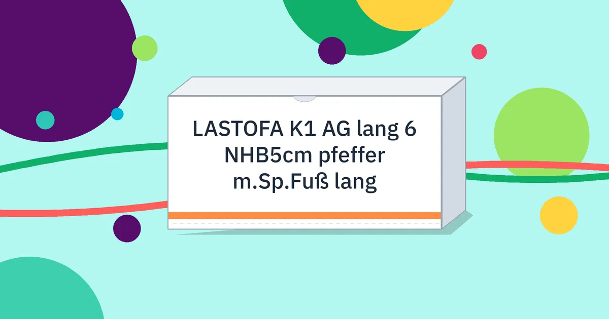 Symbolbild: Packung mit der Aufschrift LASTOFA K1 AG lang 6 NHB5cm pfeffer m.Sp.Fuß lang (PZN 13794792) – Verfügbarkeit und Bezug in Apotheken in Frankfurt am Main