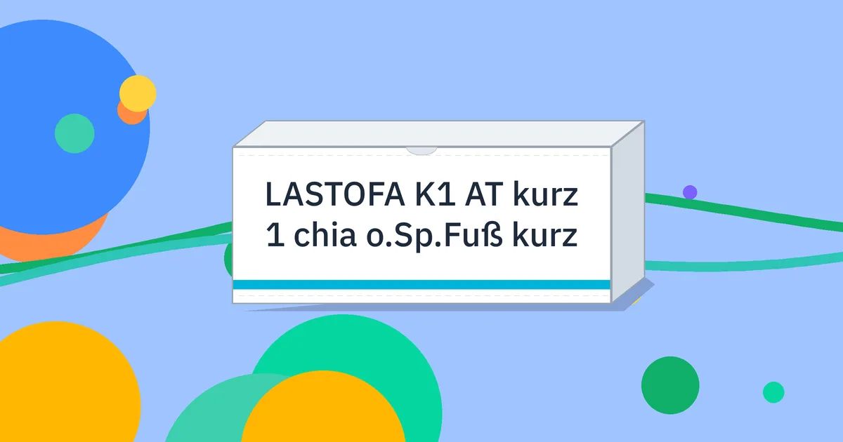 Symbolbild: Packung mit der Aufschrift LASTOFA K1 AT kurz 1 chia o.Sp.Fuß kurz (PZN 13795018) – Verfügbarkeit und Bezug in Apotheken in Frankfurt am Main