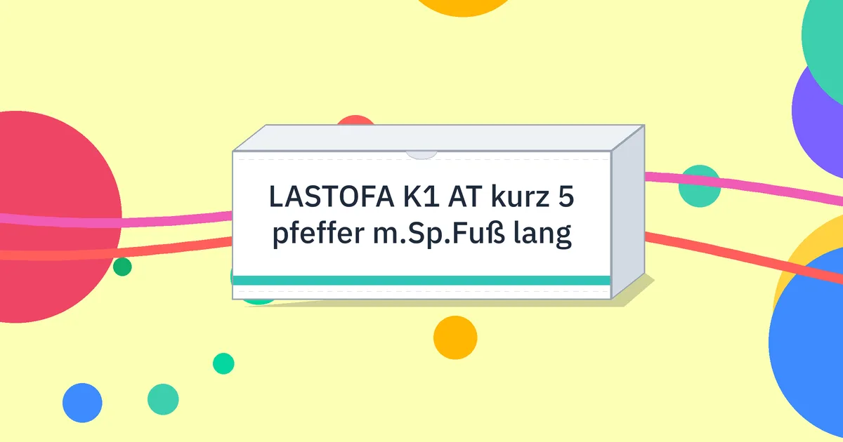 Symbolbild: Packung mit der Aufschrift LASTOFA K1 AT kurz 5 pfeffer m.Sp.Fuß lang (PZN 13796791) – Verfügbarkeit und Bezug in Apotheken in Frankfurt am Main