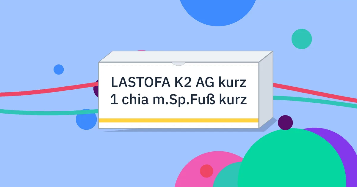 Symbolbild: Packung mit der Aufschrift LASTOFA K2 AG kurz 1 chia m.Sp.Fuß kurz (PZN 13801664) – Verfügbarkeit und Bezug in Apotheken in Frankfurt am Main