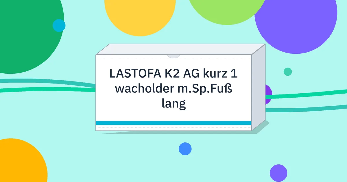 Symbolbild: Packung mit der Aufschrift LASTOFA K2 AG kurz 1 wacholder m.Sp.Fuß lang (PZN 13802178) – Verfügbarkeit und Bezug in Apotheken in Frankfurt am Main