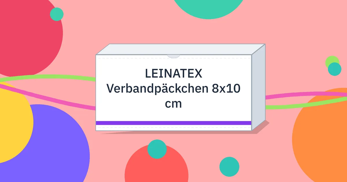 Symbolbild: Packung mit der Aufschrift LEINATEX Verbandpäckchen 8x10 cm (PZN 03270705) – Verfügbarkeit und Bezug in Apotheken in Frankfurt am Main