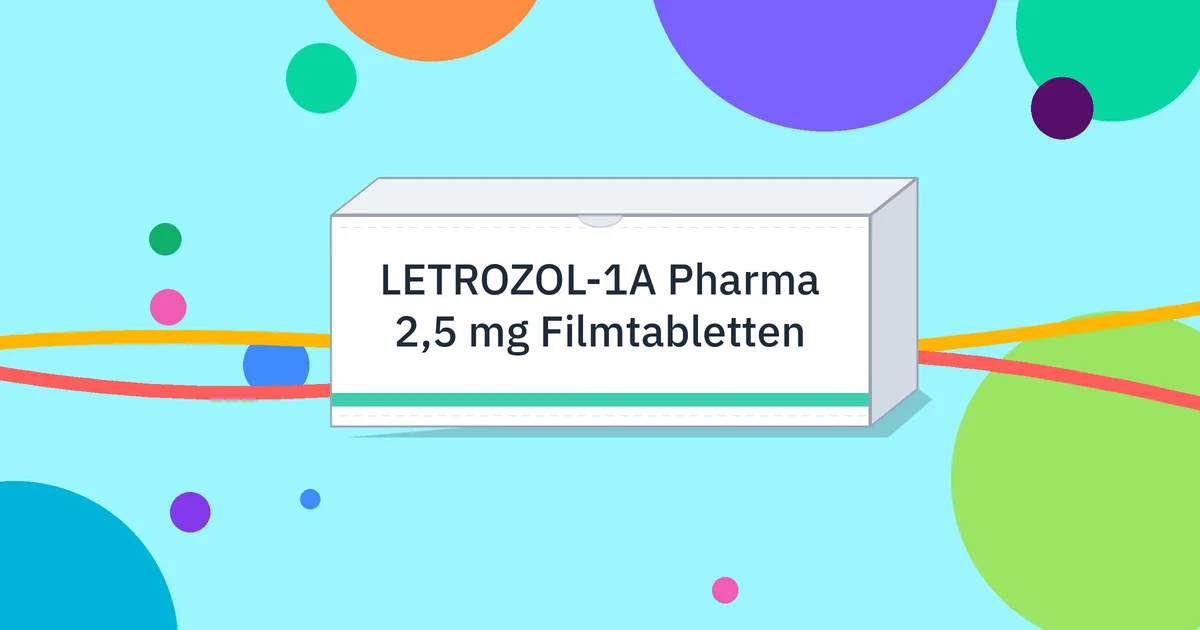 Symbolbild: Packung mit der Aufschrift LETROZOL-1A Pharma 2,5 mg Filmtabletten (PZN 08844588) – Verfügbarkeit und Bezug in Apotheken in Frankfurt am Main