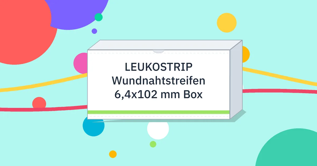Symbolbild: Packung mit der Aufschrift LEUKOSTRIP Wundnahtstreifen 6,4x102 mm Box (PZN 03374385) – Verfügbarkeit und Bezug in Apotheken in Frankfurt am Main