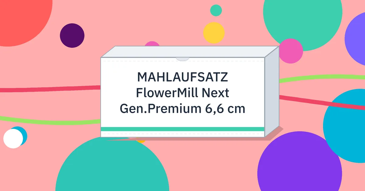 Symbolbild: Packung mit der Aufschrift MAHLAUFSATZ FlowerMill Next Gen.Premium 6,6 cm (PZN 19457943) – Verfügbarkeit und Bezug in Apotheken in Frankfurt am Main