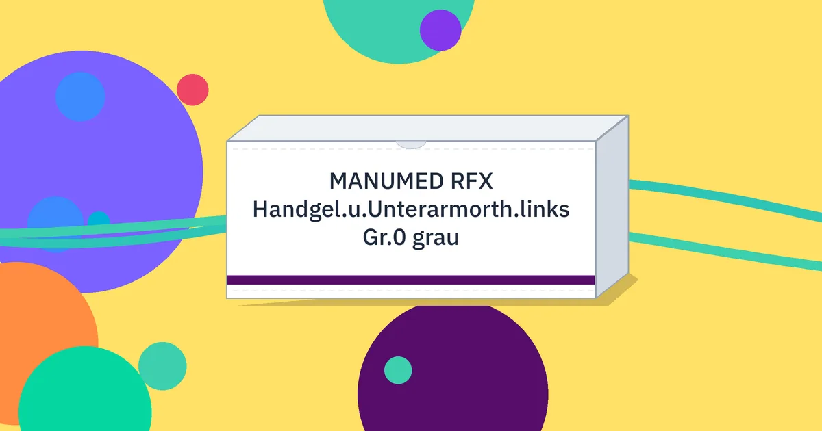 Symbolbild: Packung mit der Aufschrift MANUMED RFX Handgel.u.Unterarmorth.links Gr.0 grau (PZN 18108471) – Verfügbarkeit und Bezug in Apotheken in Frankfurt am Main
