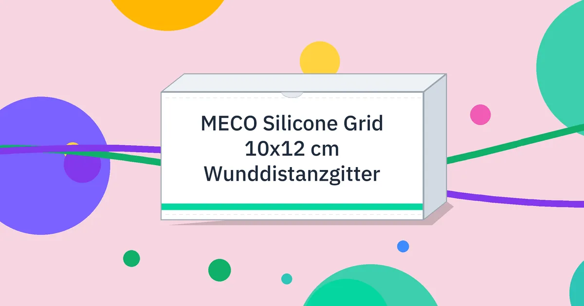 Symbolbild: Packung mit der Aufschrift MECO Silicone Grid 10x12 cm Wunddistanzgitter (PZN 17616426) – Verfügbarkeit und Bezug in Apotheken in Frankfurt am Main