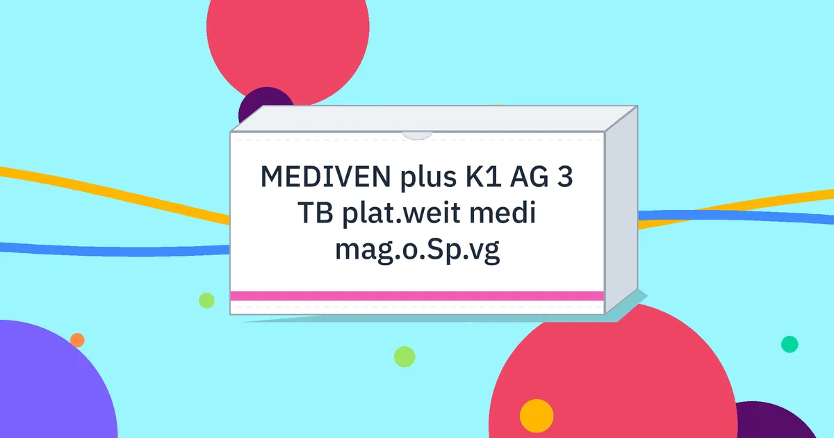 Symbolbild: Packung mit der Aufschrift MEDIVEN plus K1 AG 3 TB plat.weit medi mag.o.Sp.vg (PZN 15061533) – Verfügbarkeit und Bezug in Apotheken in Frankfurt am Main