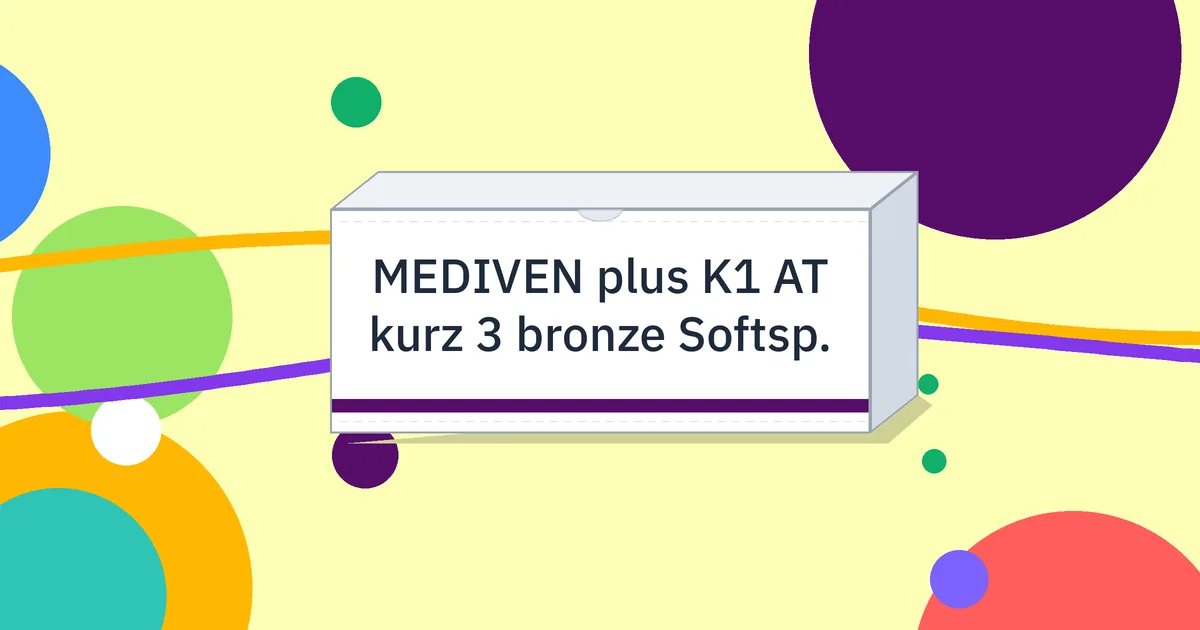 Symbolbild: Packung mit der Aufschrift MEDIVEN plus K1 AT kurz 3 bronze Softsp. (PZN 15027157) – Verfügbarkeit und Bezug in Apotheken in Frankfurt am Main