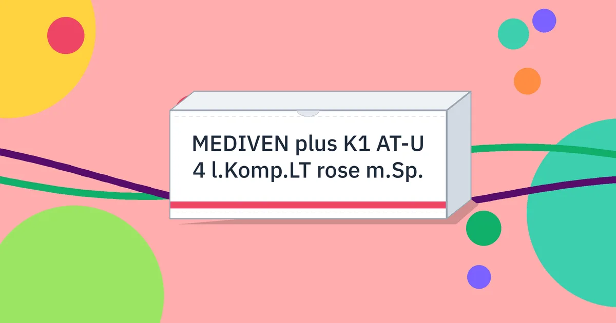 Symbolbild: Packung mit der Aufschrift MEDIVEN plus K1 AT-U 4 l.Komp.LT rose m.Sp. (PZN 15033258) – Verfügbarkeit und Bezug in Apotheken in Frankfurt am Main