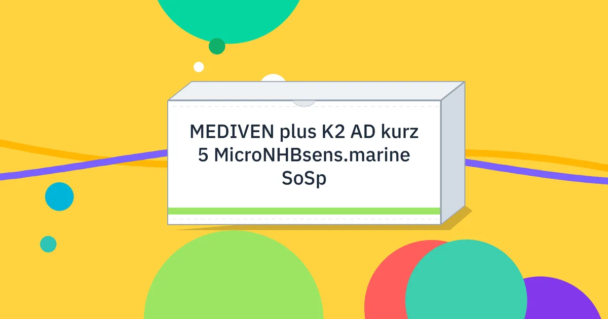 Symbolbild: Packung mit der Aufschrift MEDIVEN plus K2 AD kurz 5 MicroNHBsens.marine SoSp (PZN 15934694) – Verfügbarkeit und Bezug in Apotheken in Frankfurt am Main