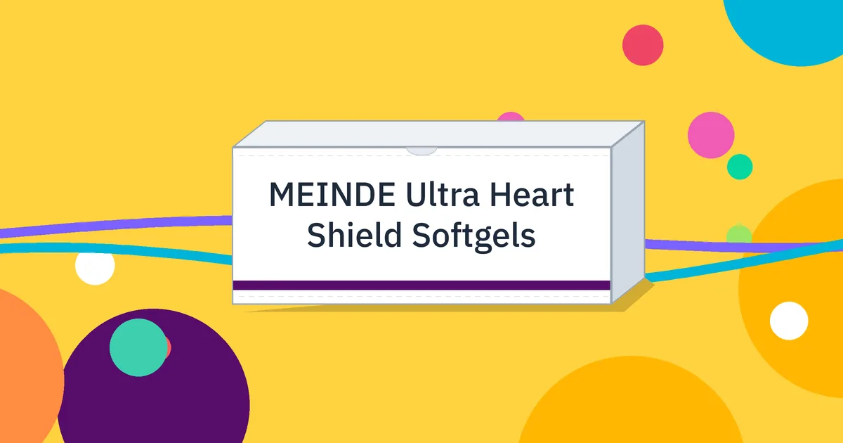 Symbolbild: Packung mit der Aufschrift MEINDE Ultra Heart Shield Softgels (PZN 20104090) – Verfügbarkeit und Bezug in Apotheken in Frankfurt am Main