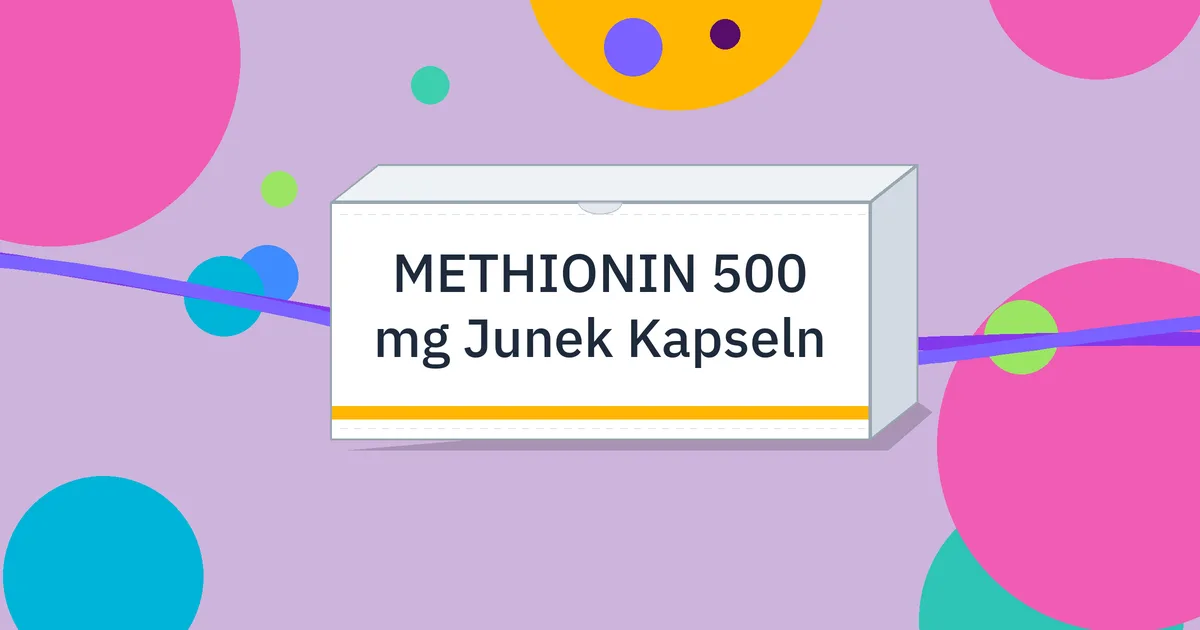 Symbolbild: Packung mit der Aufschrift METHIONIN 500 mg Junek Kapseln (PZN 00134924) – Verfügbarkeit und Bezug in Apotheken in Frankfurt am Main