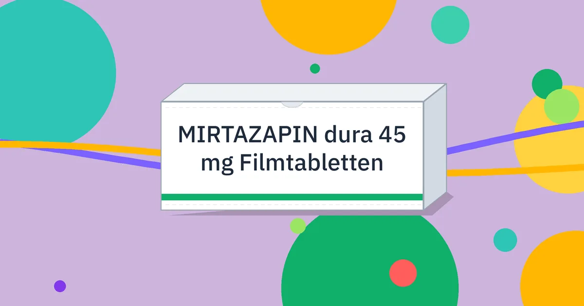 Symbolbild: Packung mit der Aufschrift MIRTAZAPIN dura 45 mg Filmtabletten (PZN 03152911) – Verfügbarkeit und Bezug in Apotheken in Frankfurt am Main