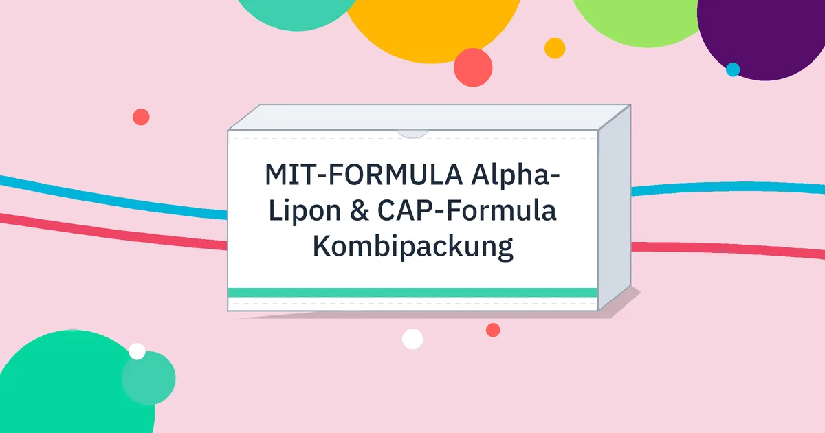 Symbolbild: Packung mit der Aufschrift MIT-FORMULA Alpha-Lipon & CAP-Formula Kombipackung (PZN 15734392) – Verfügbarkeit und Bezug in Apotheken in Frankfurt am Main
