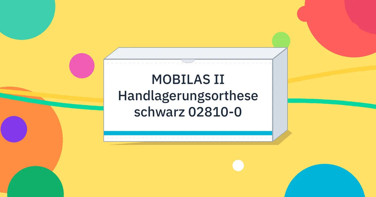 Symbolbild: Packung mit der Aufschrift MOBILAS II Handlagerungsorthese schwarz 02810-0 (PZN 11287430) – Verfügbarkeit und Bezug in Apotheken in Frankfurt am Main