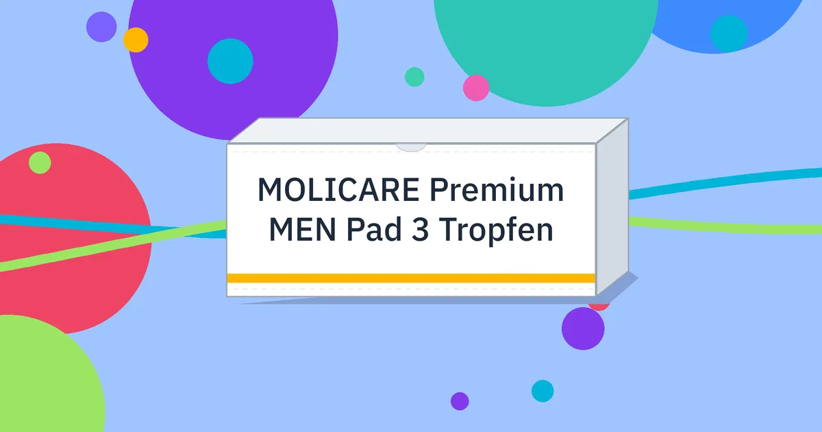 Symbolbild: Packung mit der Aufschrift MOLICARE Premium MEN Pad 3 Tropfen (PZN 15424906) – Verfügbarkeit und Bezug in Apotheken in Frankfurt am Main