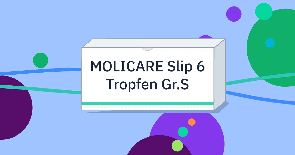 Symbolbild: Packung mit der Aufschrift MOLICARE Slip 6 Tropfen Gr.S (PZN 17925392) – Verfügbarkeit und Bezug in Apotheken in Frankfurt am Main