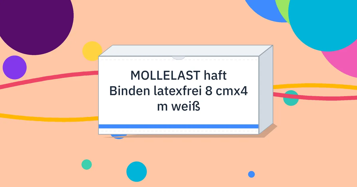 Symbolbild: Packung mit der Aufschrift MOLLELAST haft Binden latexfrei 8 cmx4 m weiß (PZN 15430628) – Verfügbarkeit und Bezug in Apotheken in Frankfurt am Main