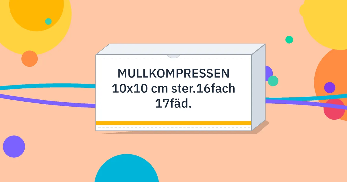 Symbolbild: Packung mit der Aufschrift MULLKOMPRESSEN 10x10 cm ster.16fach 17fäd. (PZN 06931538) – Verfügbarkeit und Bezug in Apotheken in Frankfurt am Main