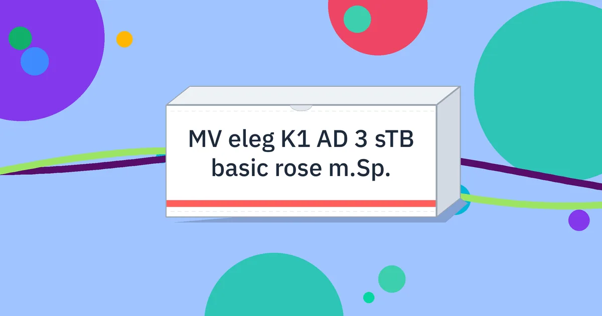 Symbolbild: Packung mit der Aufschrift MV eleg K1 AD 3 sTB basic rose m.Sp. (PZN 14685898) – Verfügbarkeit und Bezug in Apotheken in Frankfurt am Main