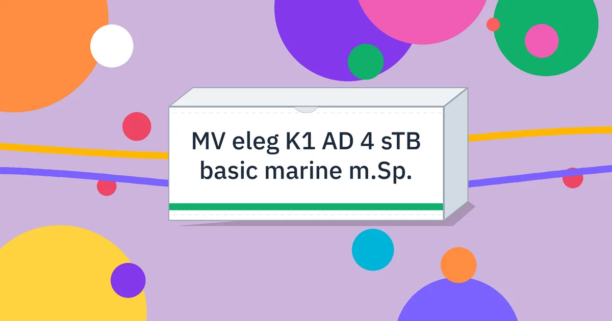 Symbolbild: Packung mit der Aufschrift MV eleg K1 AD 4 sTB basic marine m.Sp. (PZN 14584157) – Verfügbarkeit und Bezug in Apotheken in Frankfurt am Main