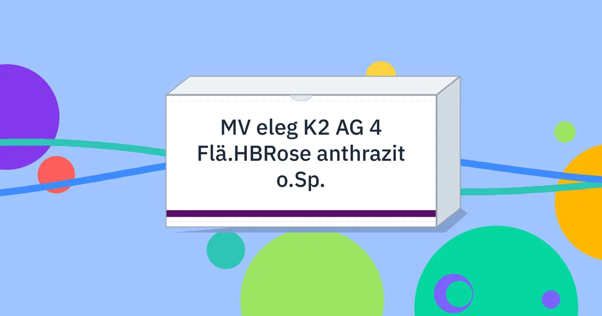 Symbolbild: Packung mit der Aufschrift MV eleg K2 AG 4 Flä.HBRose anthrazit o.Sp. (PZN 15717471) – Verfügbarkeit und Bezug in Apotheken in Frankfurt am Main