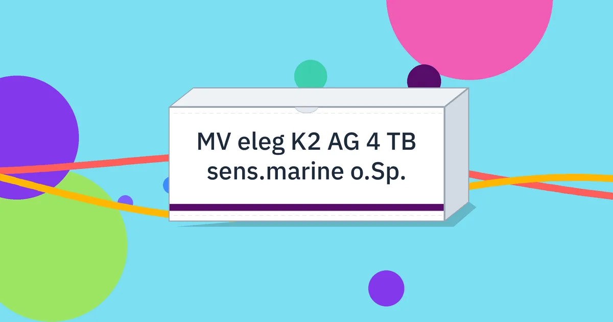 Symbolbild: Packung mit der Aufschrift MV eleg K2 AG 4 TB sens.marine o.Sp. (PZN 14610860) – Verfügbarkeit und Bezug in Apotheken in Frankfurt am Main